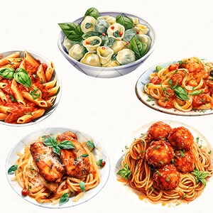 15 Pasta Dishes Clipart, Watercolor Pasta, Pasta Art, Italian Dishes ...