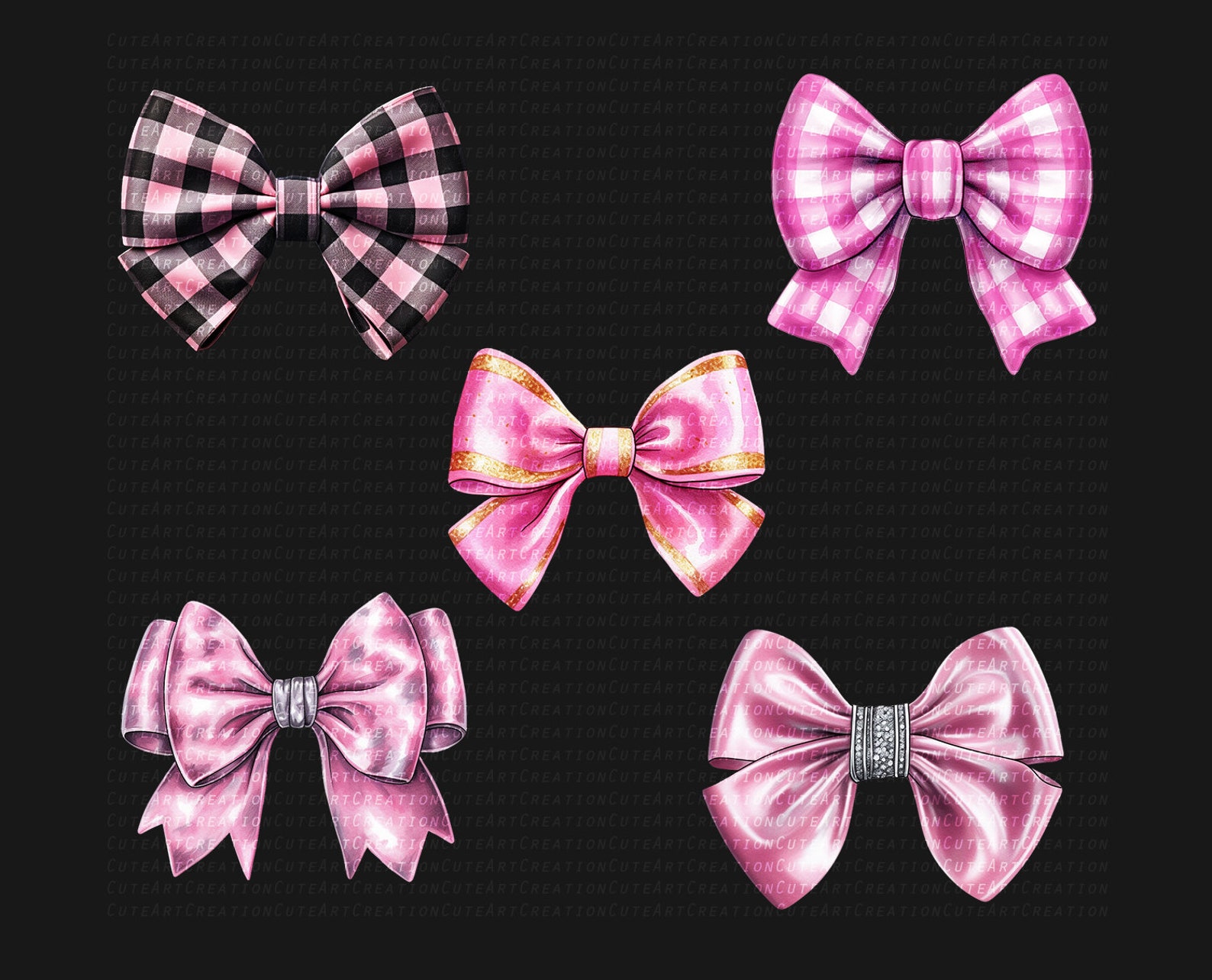 10 Pink Bow Clipart, Watercolor Bows, High Quality Pink Bow Art, Digital Art, Commercial Use ...