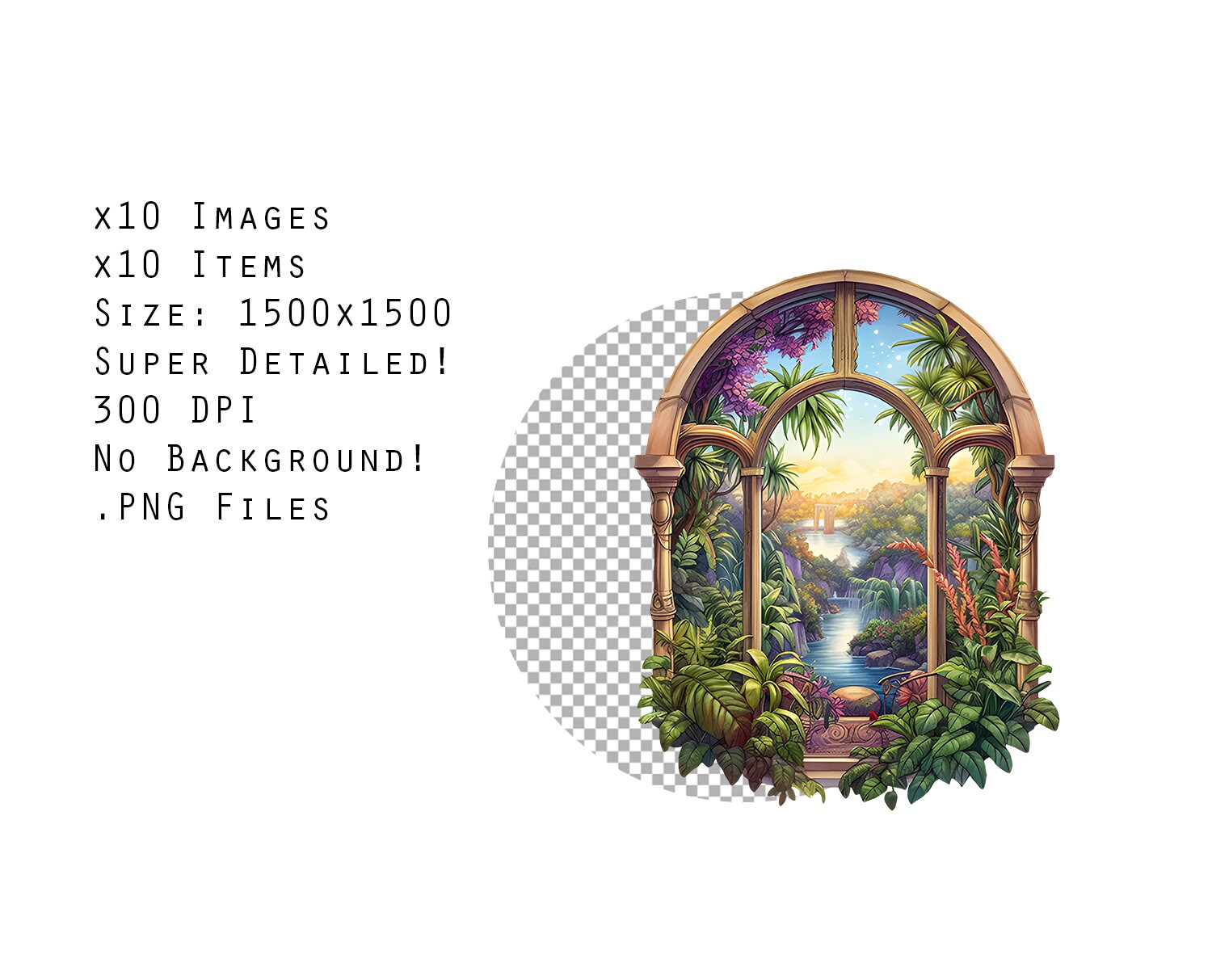 10 Tropical Paradise Window View Clipart Watercolor Window - Etsy