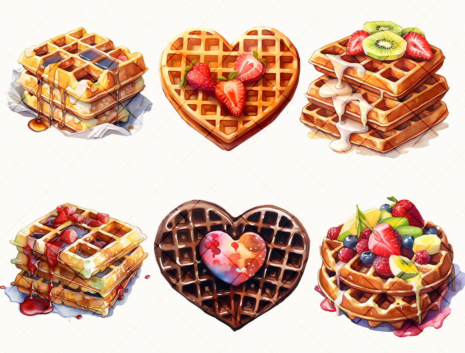 16 Waffle Clipart, Watercolor Waffles, Waffles Art, Digital Art ...