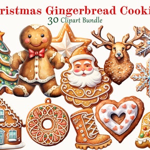 30 Christmas Gingerbread Cookies Clipart Watercolor Art - Etsy