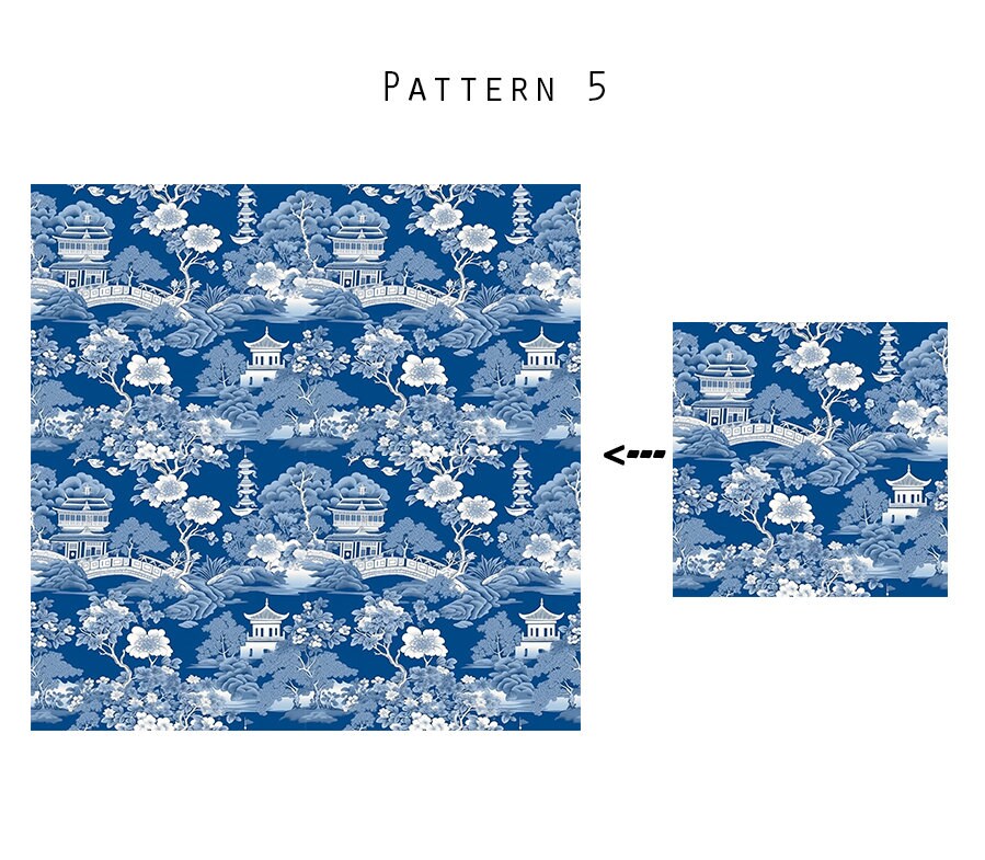 Chinoiserie Digital Paper, Chinoiserie Seamless Pattern, White Blue ...