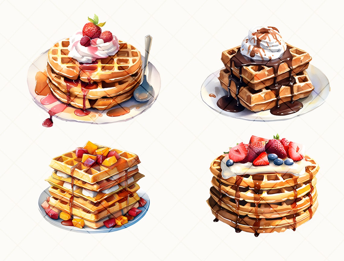 16 Waffle Clipart, Watercolor Waffles, Waffles Art, Digital Art ...
