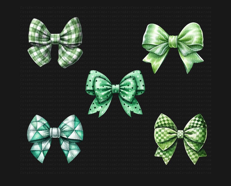 10 Green Bow Clipart, Watercolor Bows, High Quality Green Bow Art ...