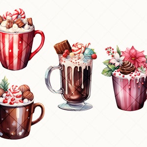 20 Christmas Hot Chocolate Clipart, Watercolor Art, Quality Art ...