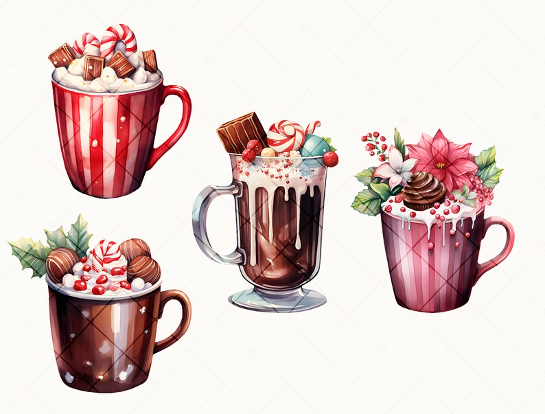 20 Christmas Hot Chocolate Clipart, Watercolor Art, Quality Art ...