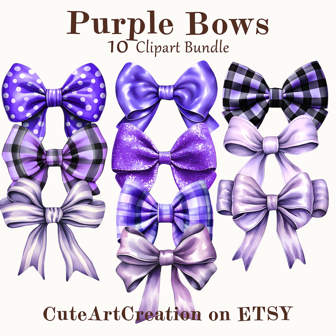 10 Purple Bows Clipart, Watercolor Bows, Quality Purple Bows Art ...