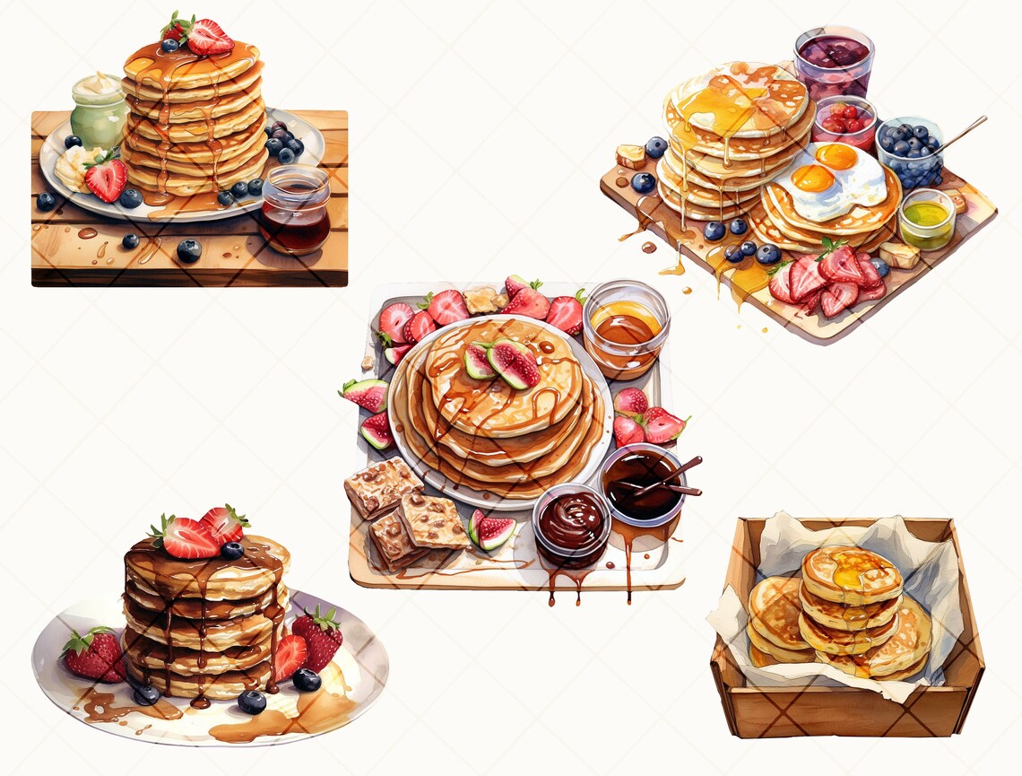 8 Pancakes Clipart, Watercolor Pancakes, Pancake Art, Pancake Boards ...
