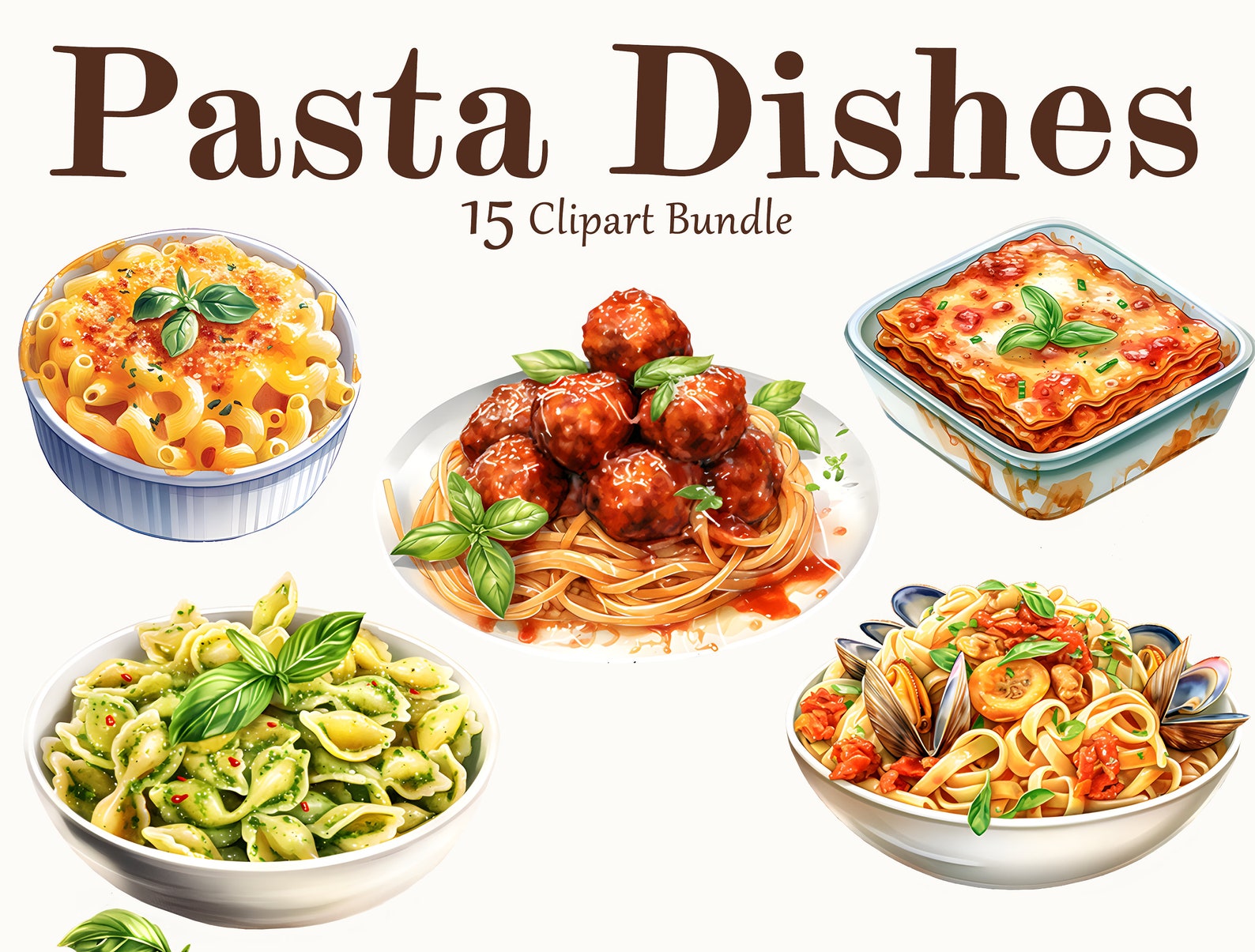 15 Pasta Dishes Clipart Watercolor Pasta Pasta Art Italian - Etsy