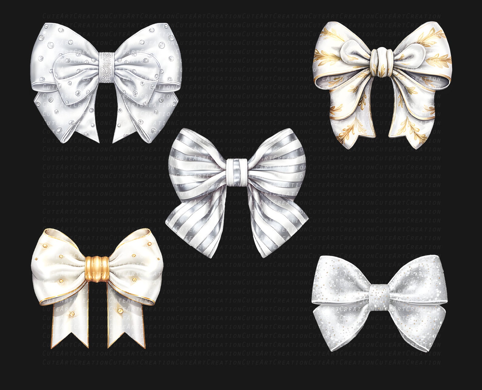 10 White Bow Clipart, Watercolor White Bows, Bows Art, Digital Art ...
