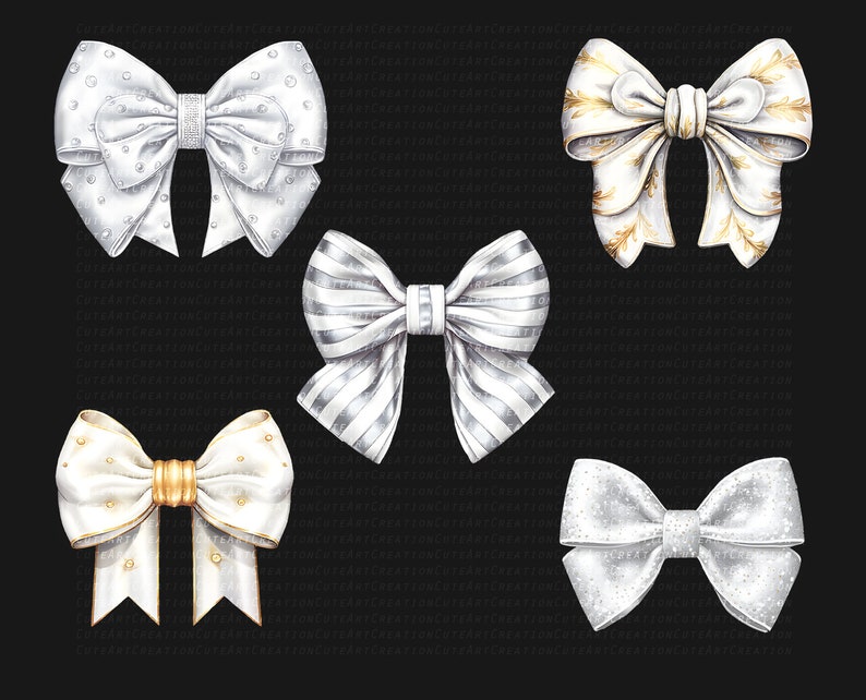10 White Bow Clipart, Watercolor White Bows, Bows Art, Digital Art ...