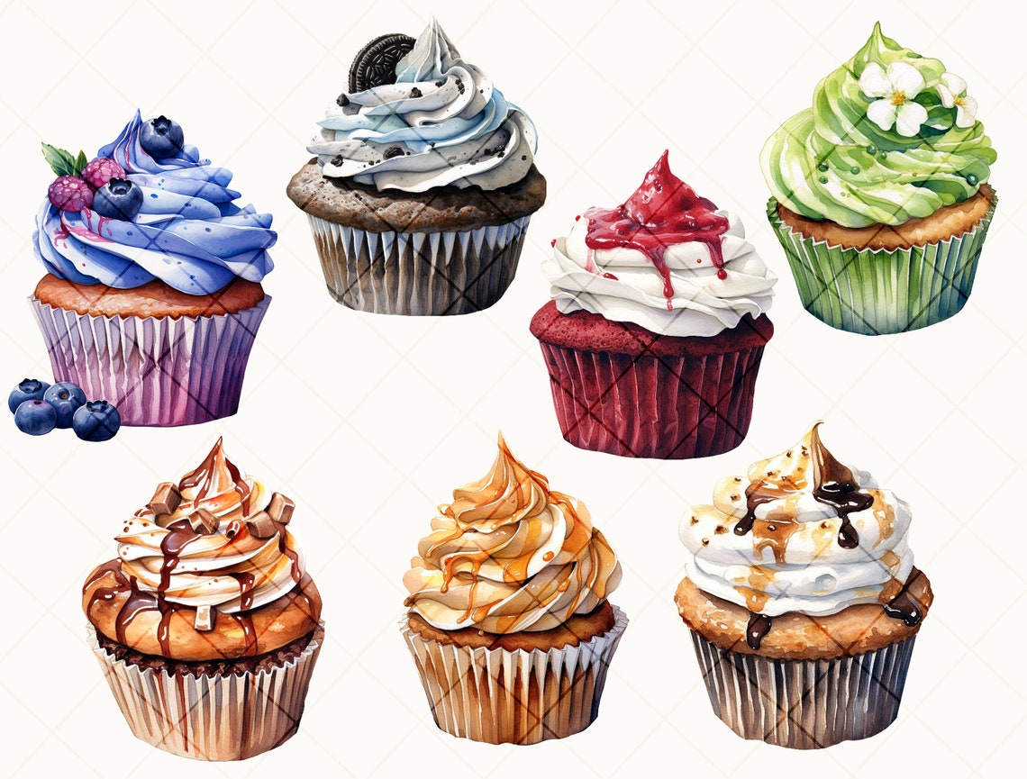 17 Cupcakes Clipart, Watercolor Cupcakes, Cupcake Art, Birthday Art ...