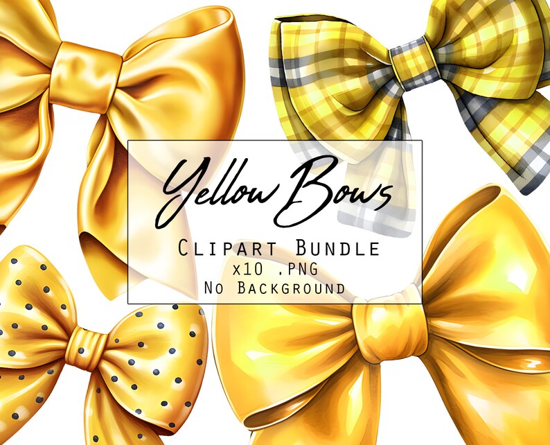 10 Yellow Bow Clipart Watercolor Bows High Quality Yellow - Etsy