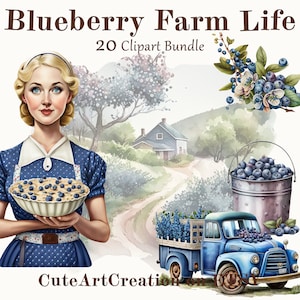 20 Blueberry Farm Life Clipart, Watercolor Blueberries, Berry Art ...