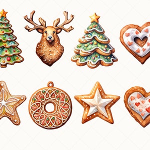 30 Christmas Gingerbread Cookies Clipart, Watercolor Art, Winter ...
