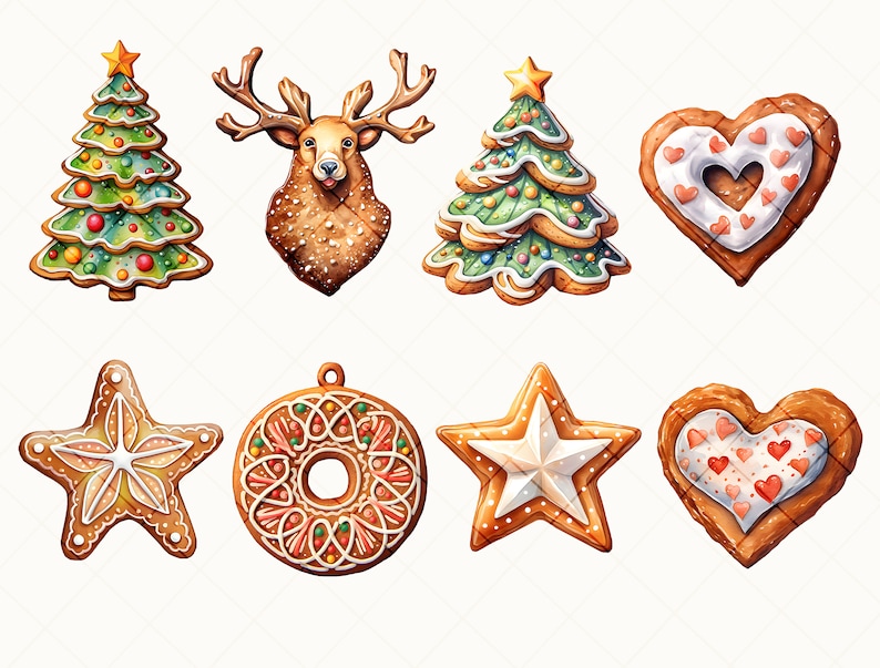 30 Christmas Gingerbread Cookies Clipart, Watercolor Art, Winter ...