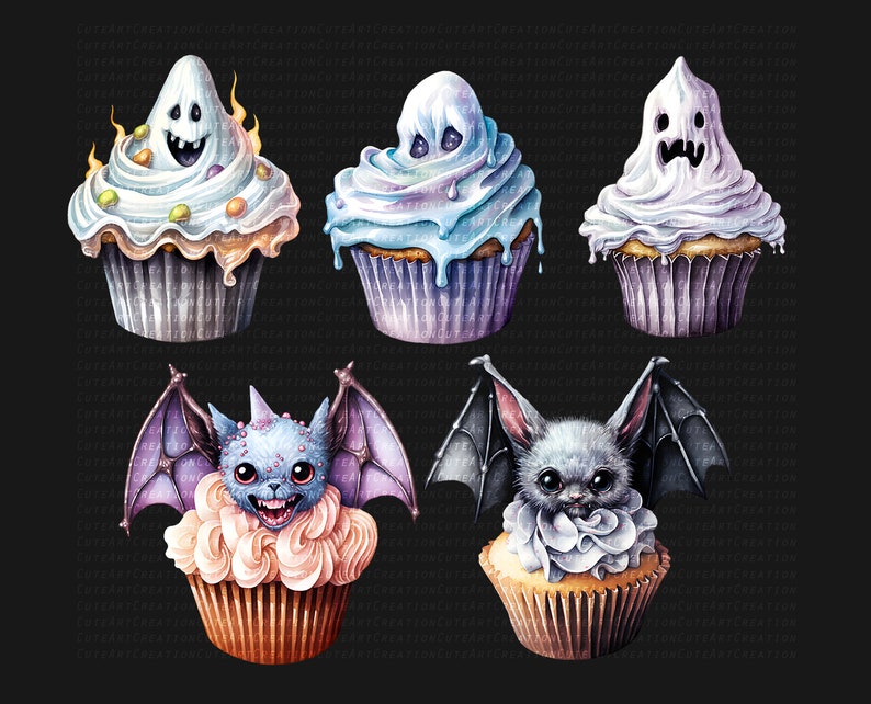 31 Halloween Cupcake Clipart, Watercolor Cupcakes, Halloween Art ...