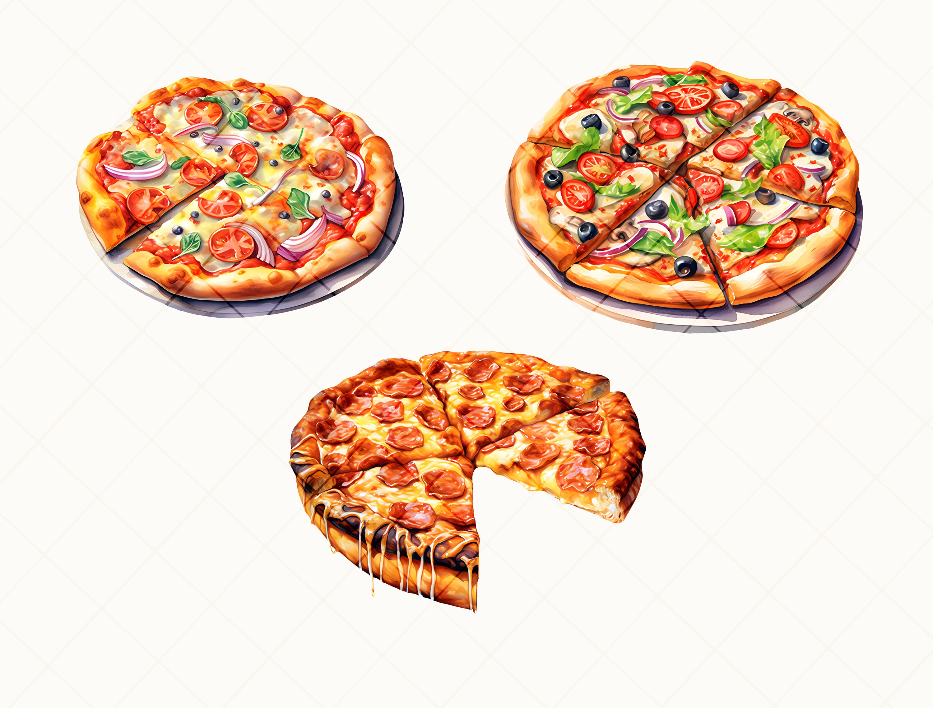 34 Pizza Clipart, Watercolor Pizza, Italian Pizza Art, Traditional ...