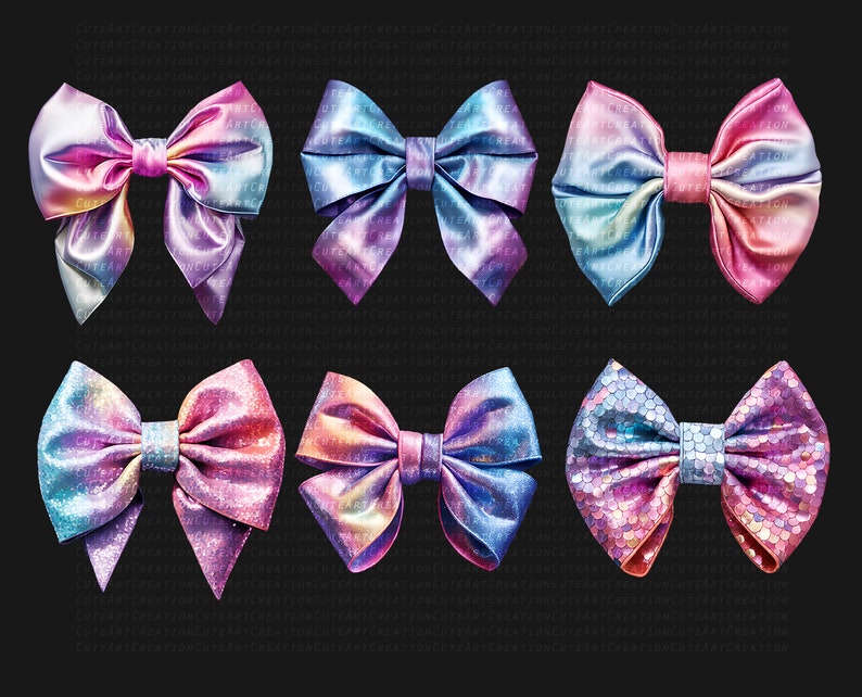 10 Rainbow Bow Clipart, Watercolor Mermaid Bows, Bows Art, Digital Art ...