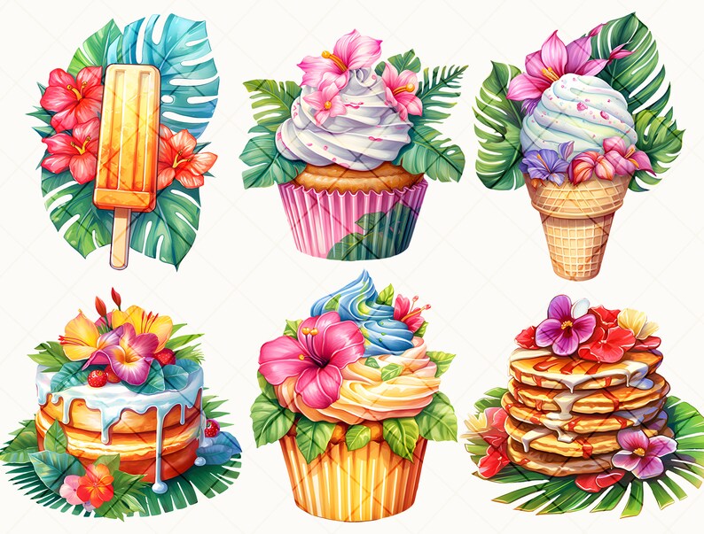 18 Tropical Desserts Clipart, Watercolor Sweets, Tropical Sweets Art ...