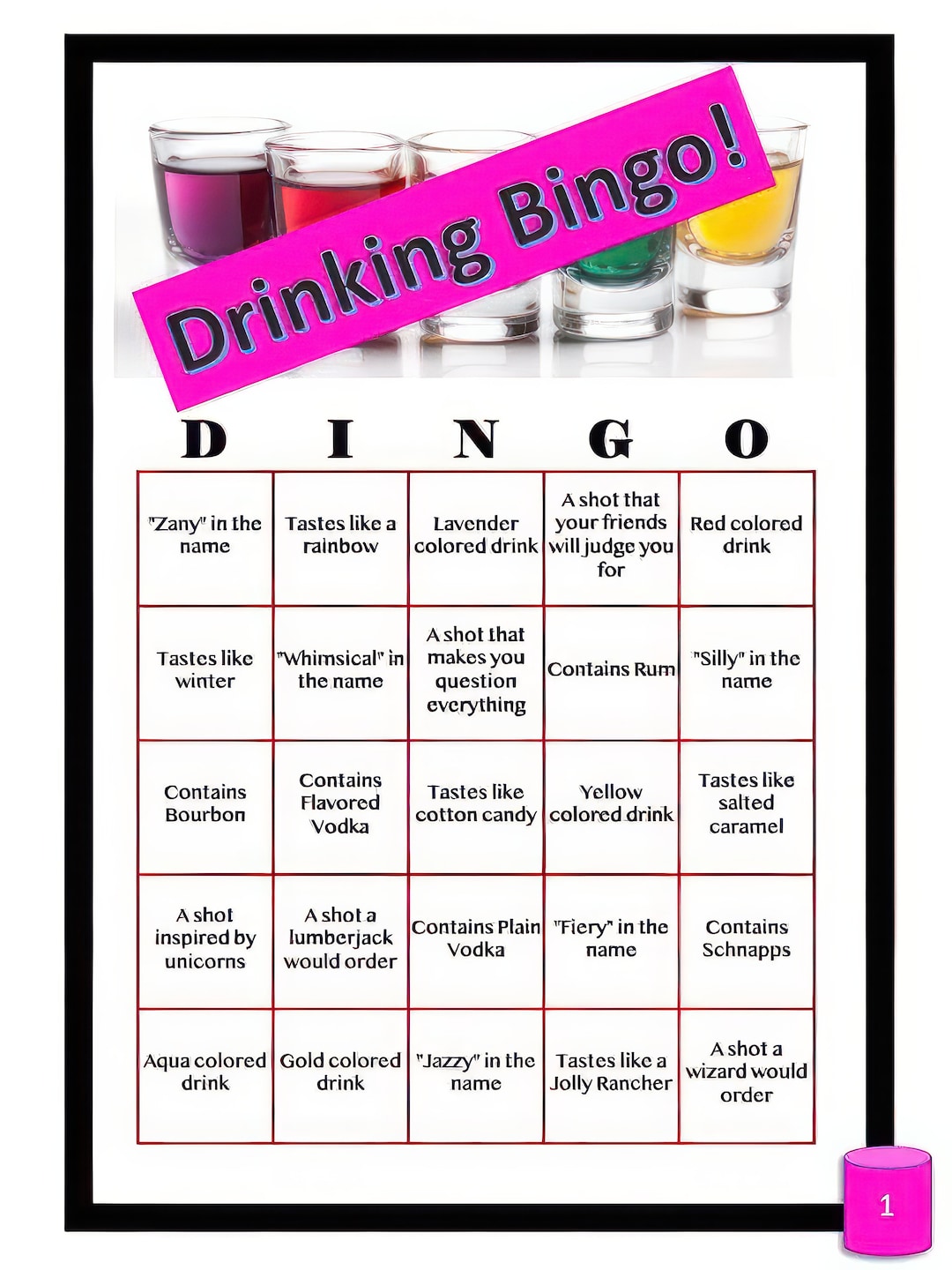 DINGO drinking Bingo Drinking Game 10 Unique Cards Adult Fun Cocktail ...