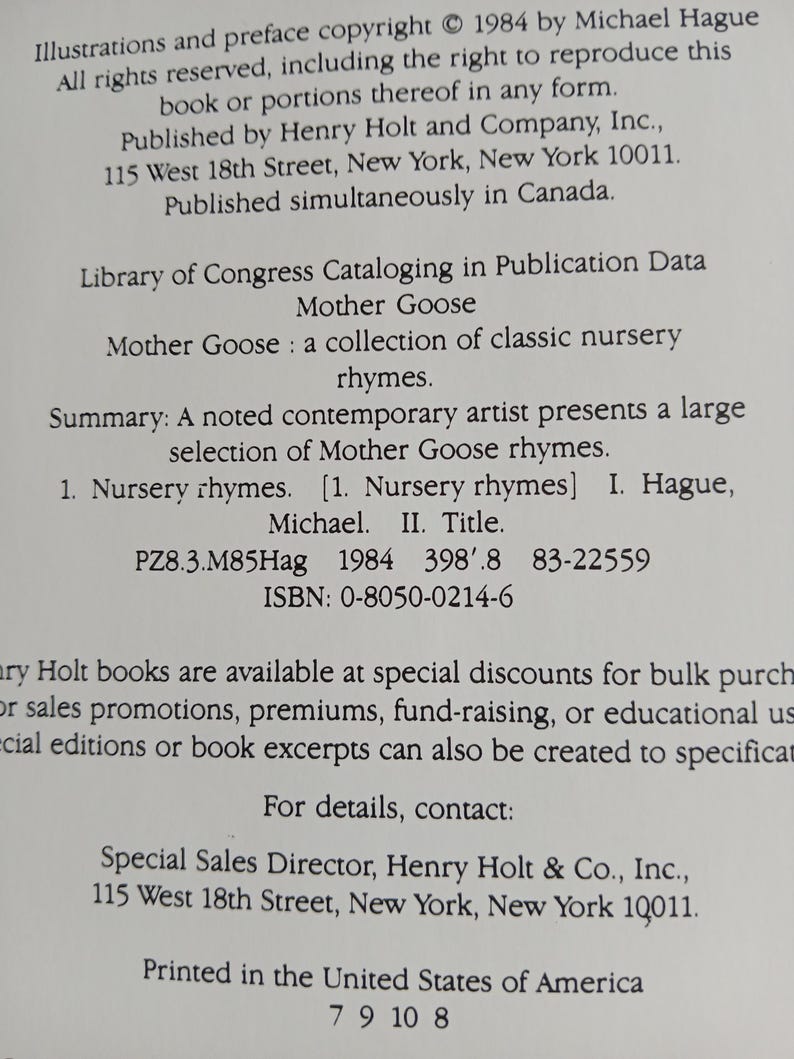 Mother Goose by Michael Hague 1984 - Etsy