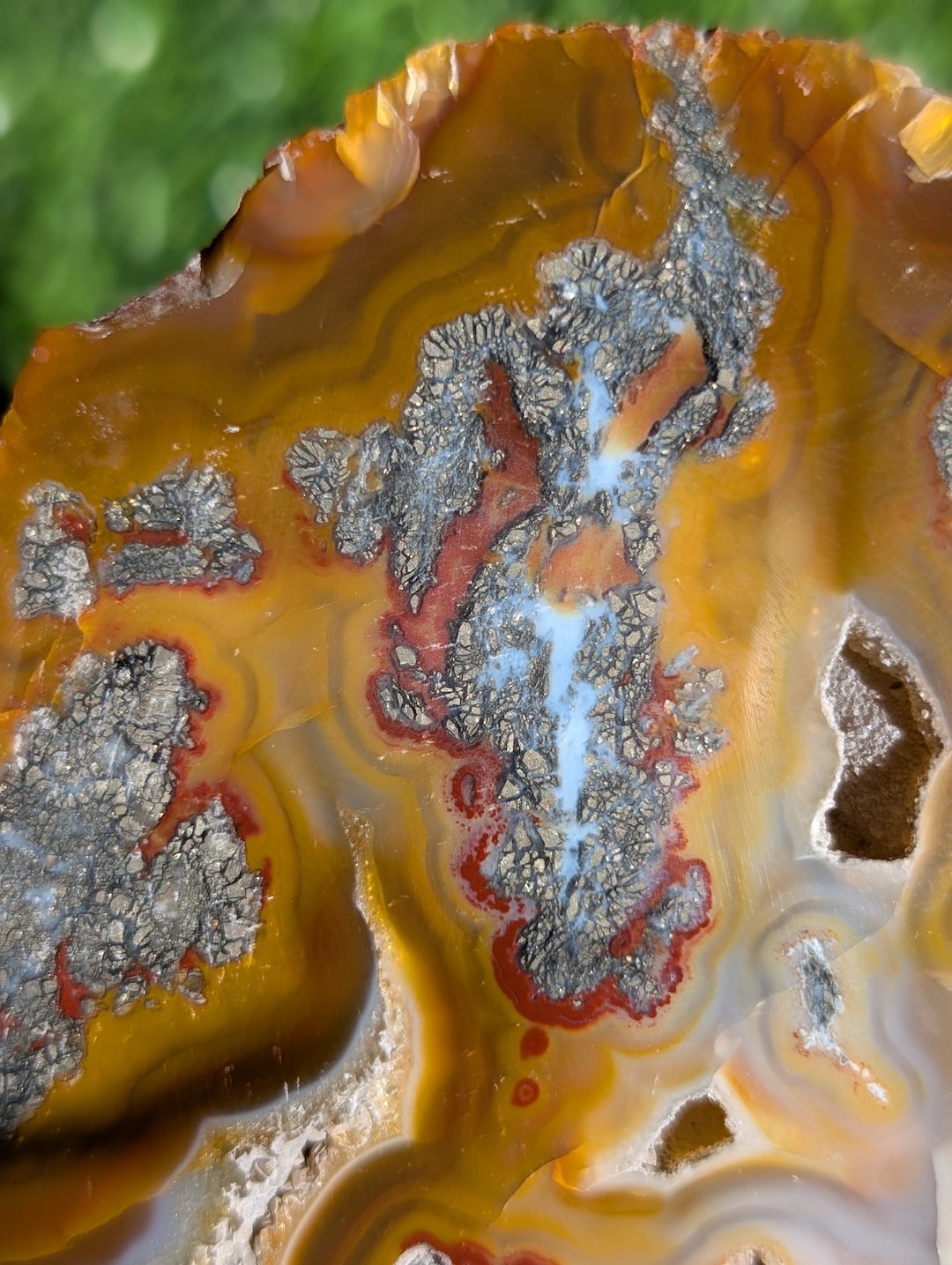 Orange and Red Marcasite With Agate Slab, Full Cross Section. All ...