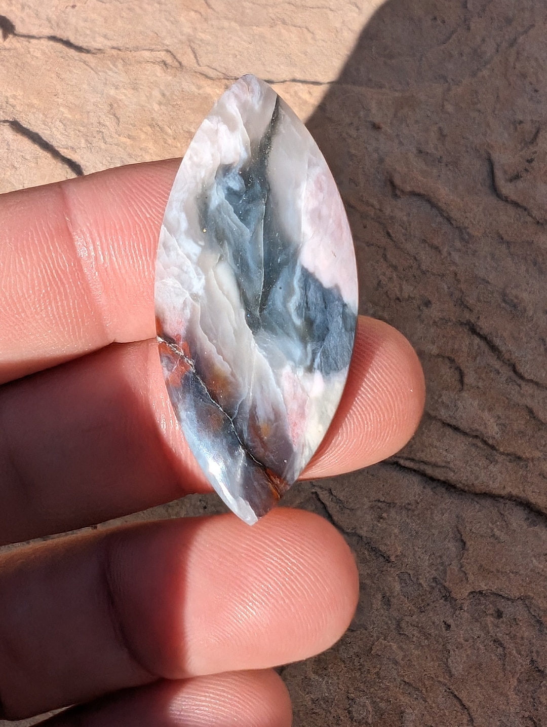 Scenic Painted Jasper Cabochon, Oval Shape, Indonesian Polychrome ...