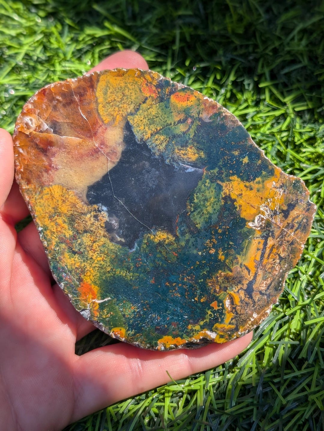 Scenic Yellow and Green Plume Jasper Cab or Small Slab, Indonesian Rare ...