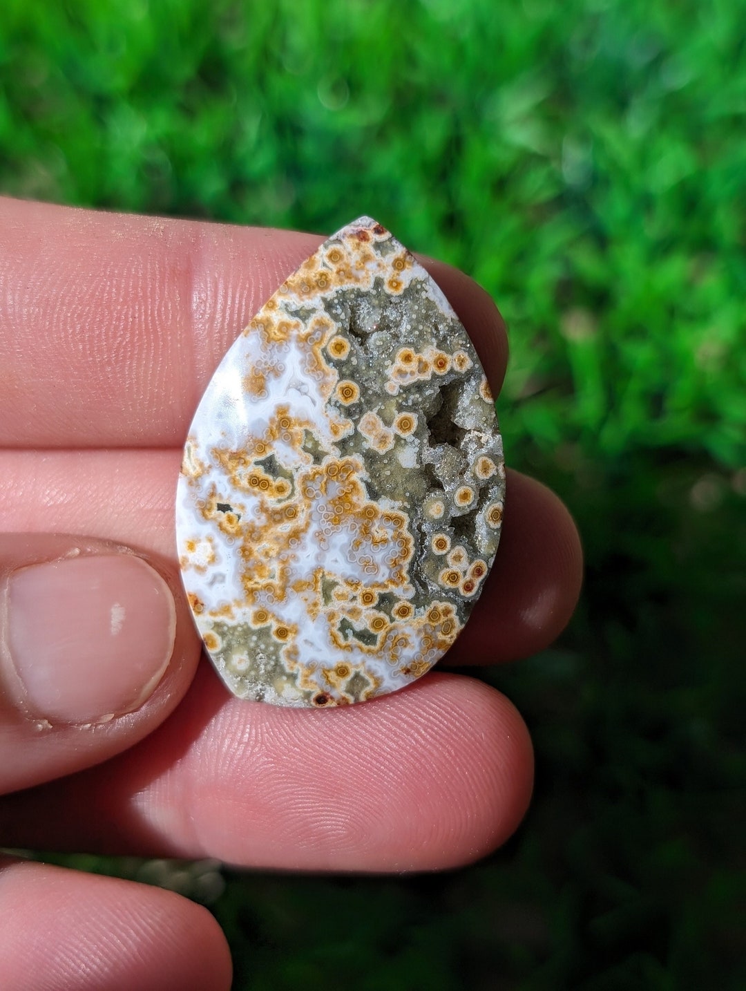 White Orbicular Jasper Cabochon, Odd Shaped. Ocean Jasper From ...