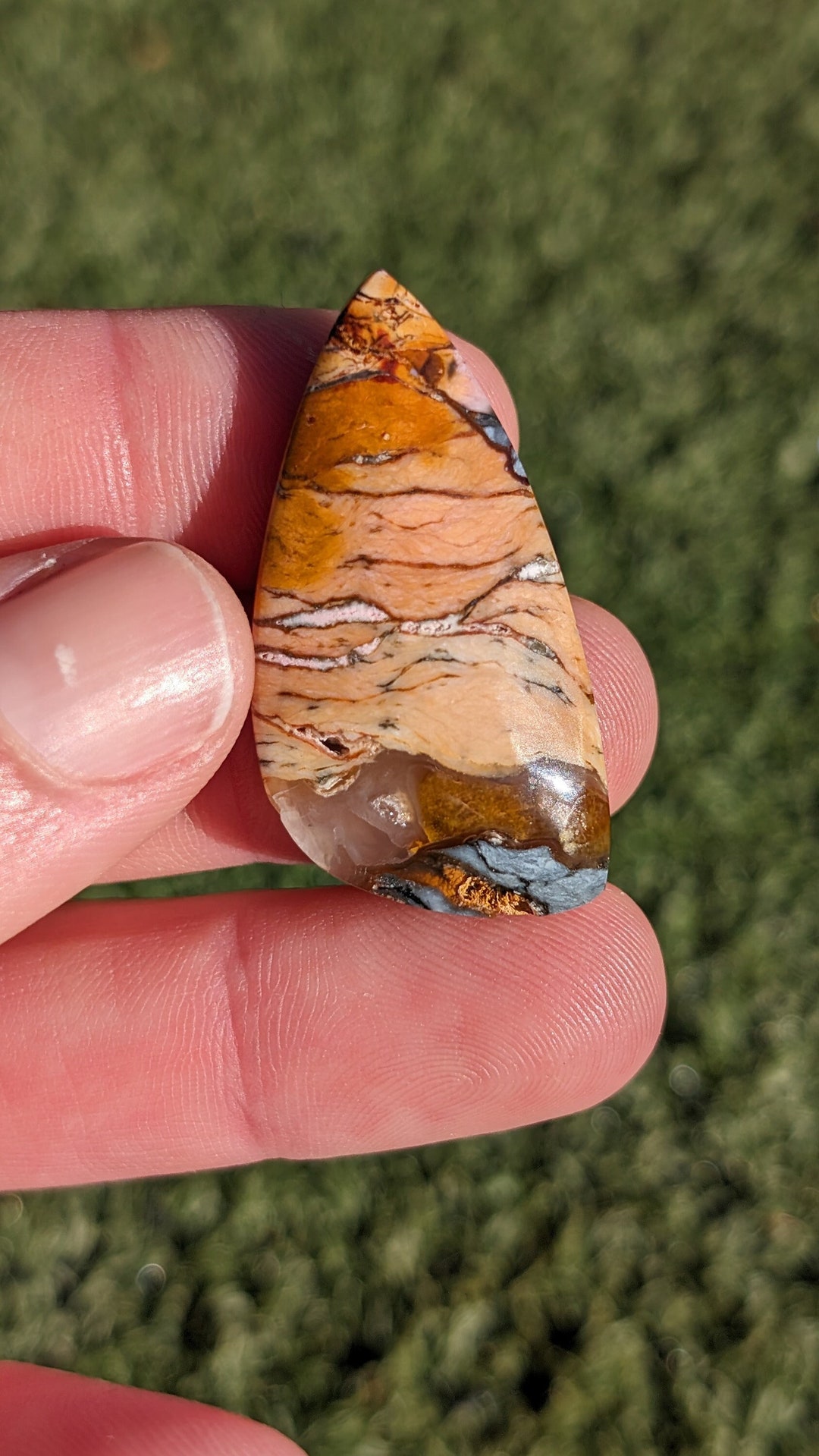 Scenic Painted Jasper Cabochon, Odd Shape, Indonesian Polychrome Jasper ...