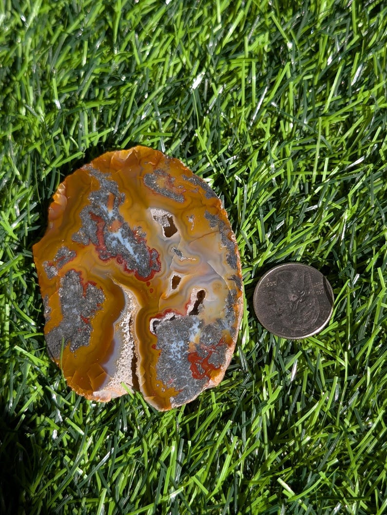 Orange and Red Marcasite With Agate Slab, Full Cross Section. All ...
