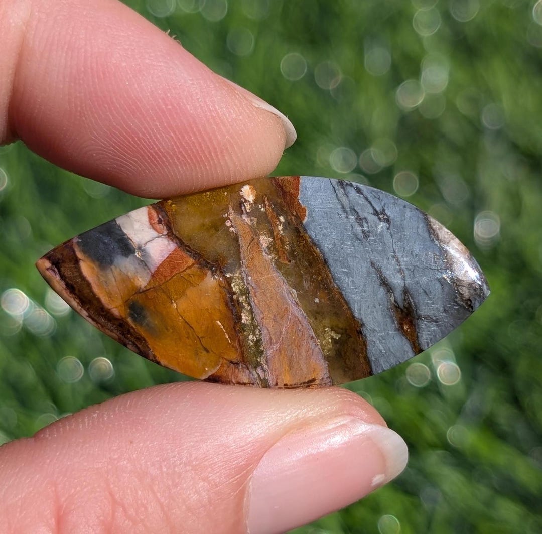 Scenic Painted Jasper Cabochon, Odd Shape, Indonesian Polychrome Jasper ...