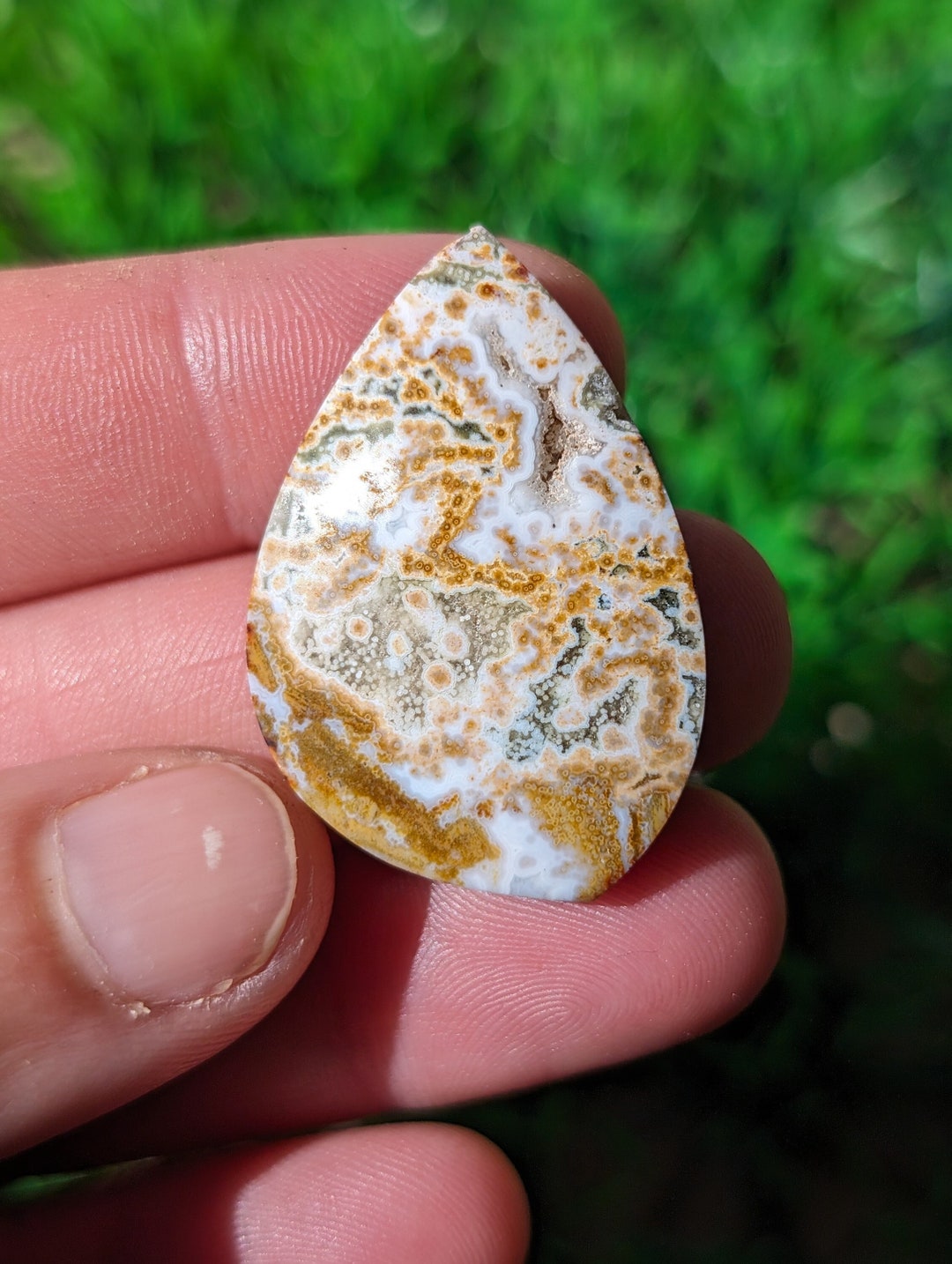 White Orbicular Jasper Cabochon, Odd Shaped. Ocean Jasper From ...