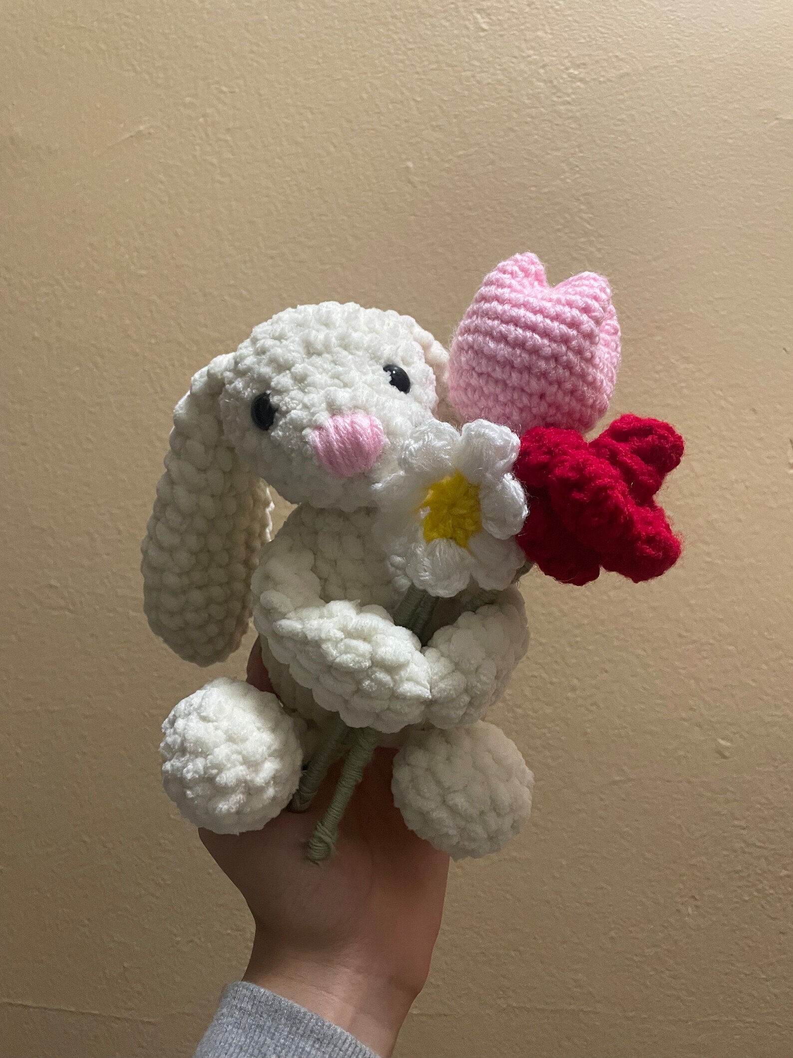 Crochet Bunny With Flowers Crochet Plushie Crochet Amigurumi Plushie ...