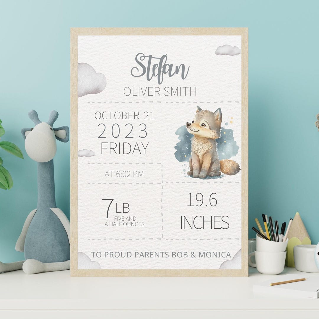 Baby Boy Birth Info Wall Art, Birth Stats Print, Baby Birth Stat ...
