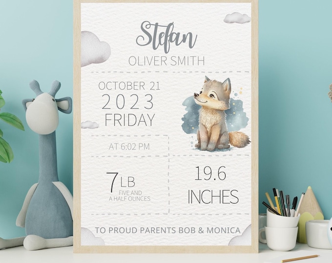 Minimalist Birth Stats Sign, Birth Statistics Print, Baby Birth ...