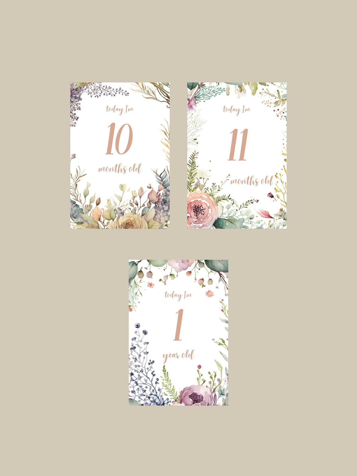 14 Baby Printable Milestone Month, First Year Cards, Wreath Style, Baby ...