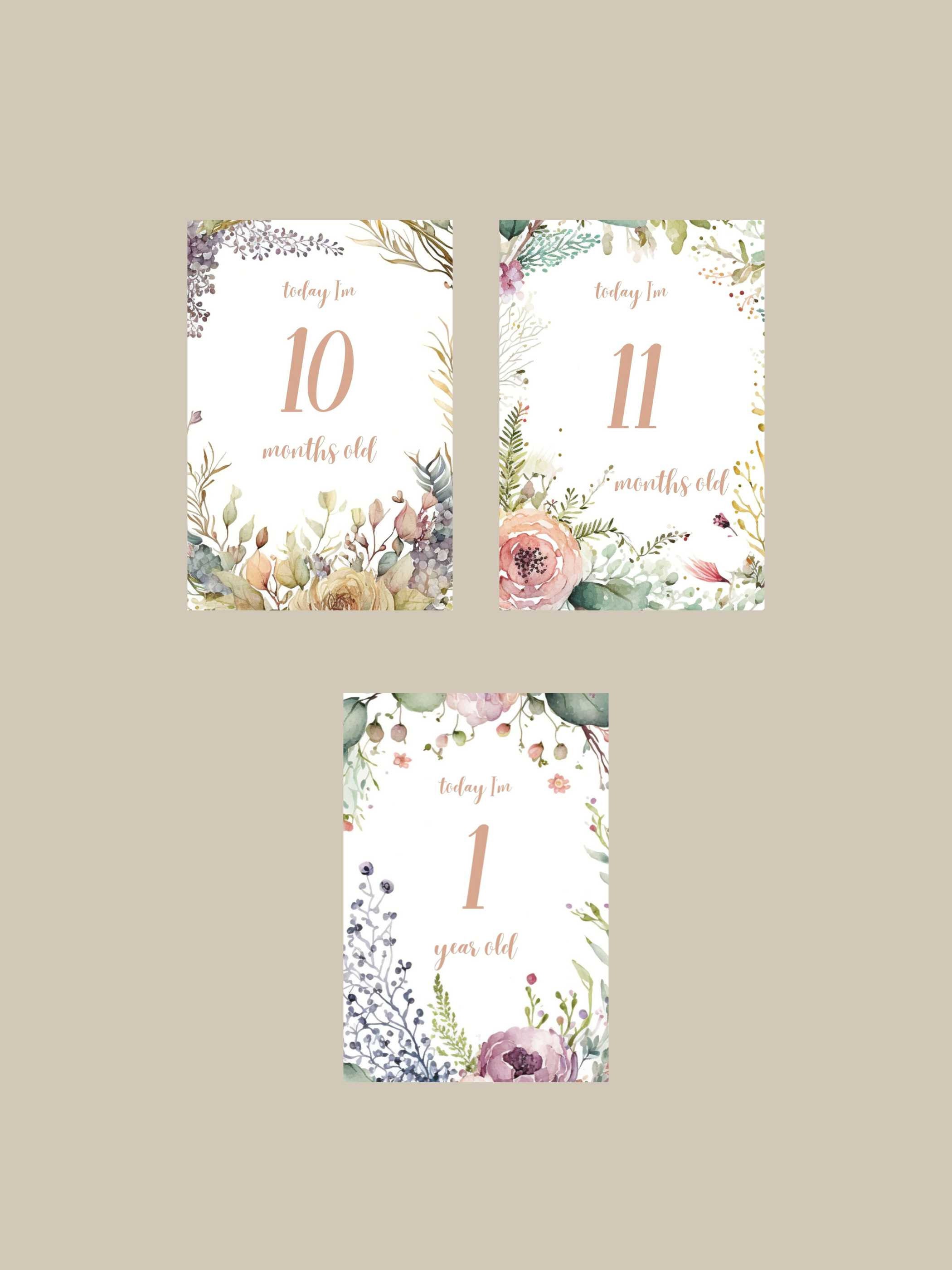 14 Baby Printable Milestone Month, First Year Cards, Wreath Style, Baby ...