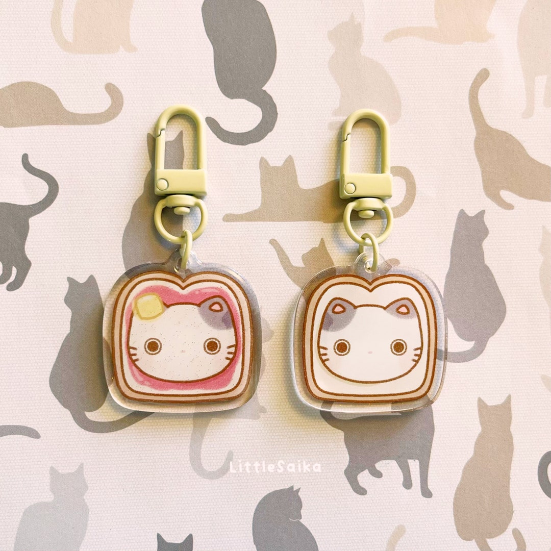 Toast Cat Keychain | Kawaii Cute Original Design Character Kitty Bread ...