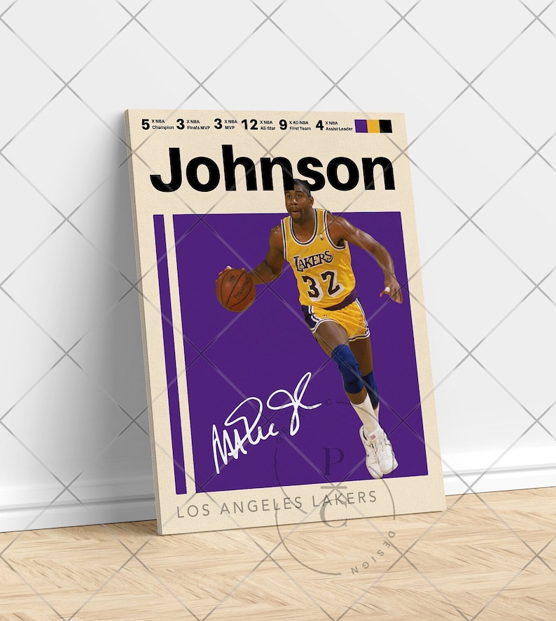 Magic Johnson Poster, Basketball Print, Sports, Wall Décor, NBA Poster ...