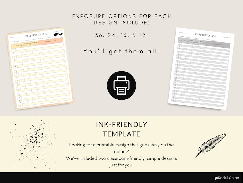 Film Photo Log Template, Printable Work Log 8.5x11 | Instant Download ...