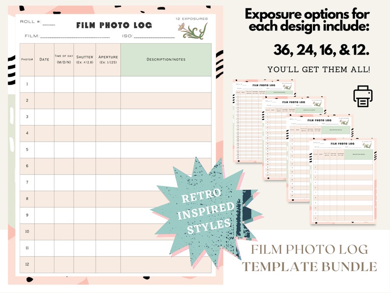 Film Photo Log Template, Printable Work Log 8.5x11 | Instant Download ...