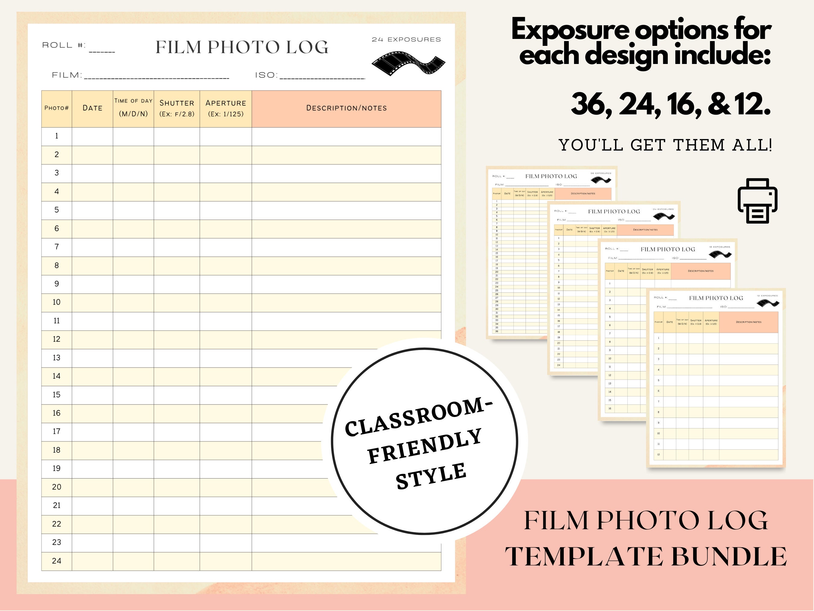Film Photo Log Template, Printable Work Log 8.5x11 | Instant Download ...