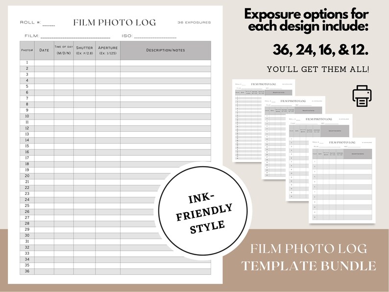 Film Photo Log Template, Printable Work Log 8.5x11 | Instant Download ...