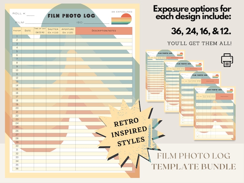 Film Photo Log Template, Printable Work Log 8.5x11 | Instant Download ...
