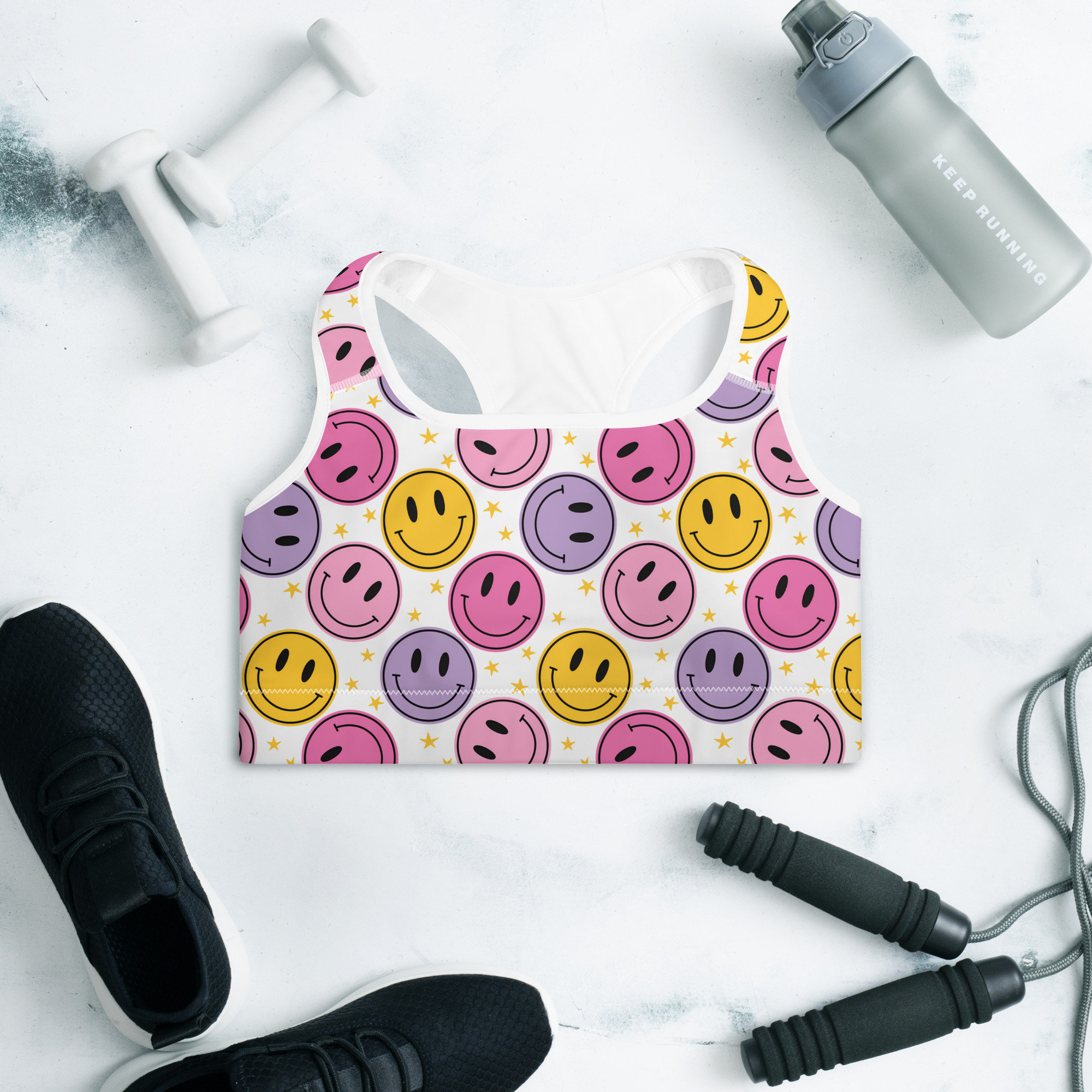 Smiley Face Padded Sports Bra-workout Clothes for Women-comfortable ...