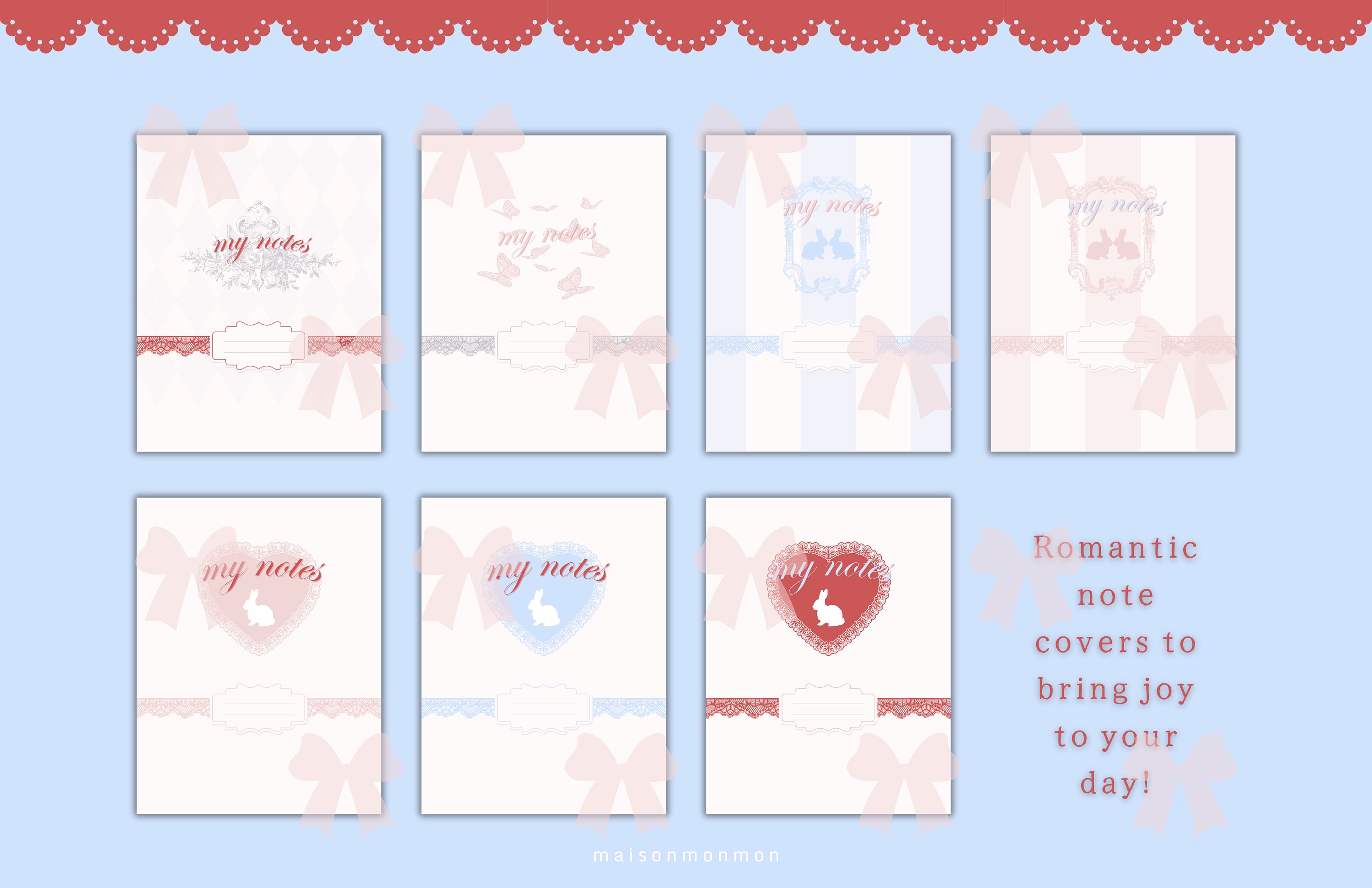 Ditto Love Bunny Notes Set Cute Digital Study Note Templates for ...