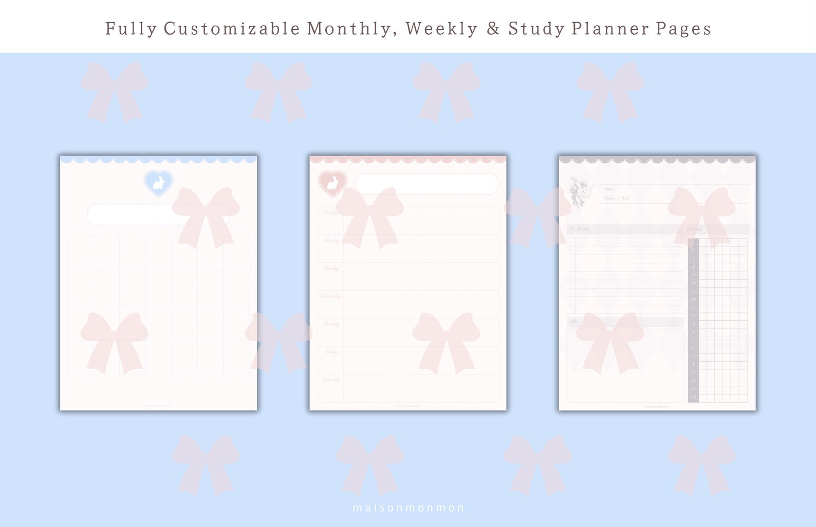 Ditto Love Bunny Notes Set Cute Digital Study Note Templates for ...