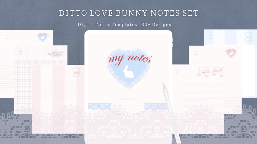 Ditto Love Bunny Notes Set Cute Digital Study Note Templates - Etsy